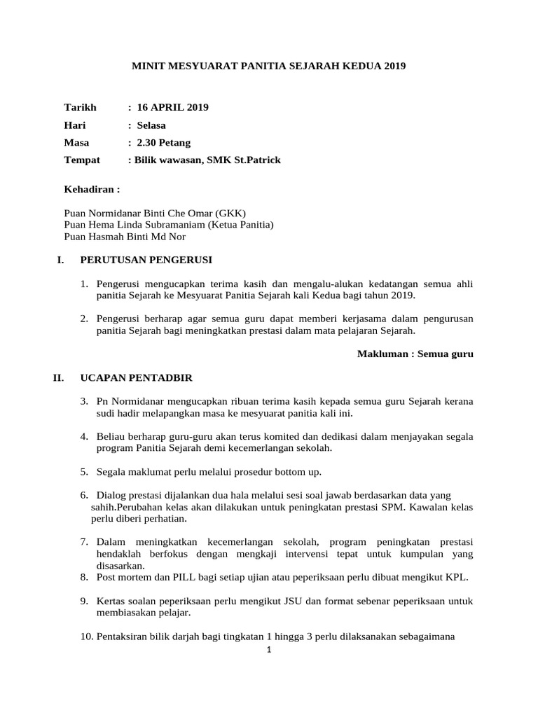 Minit Mesy Panitia 2 2019 | PDF