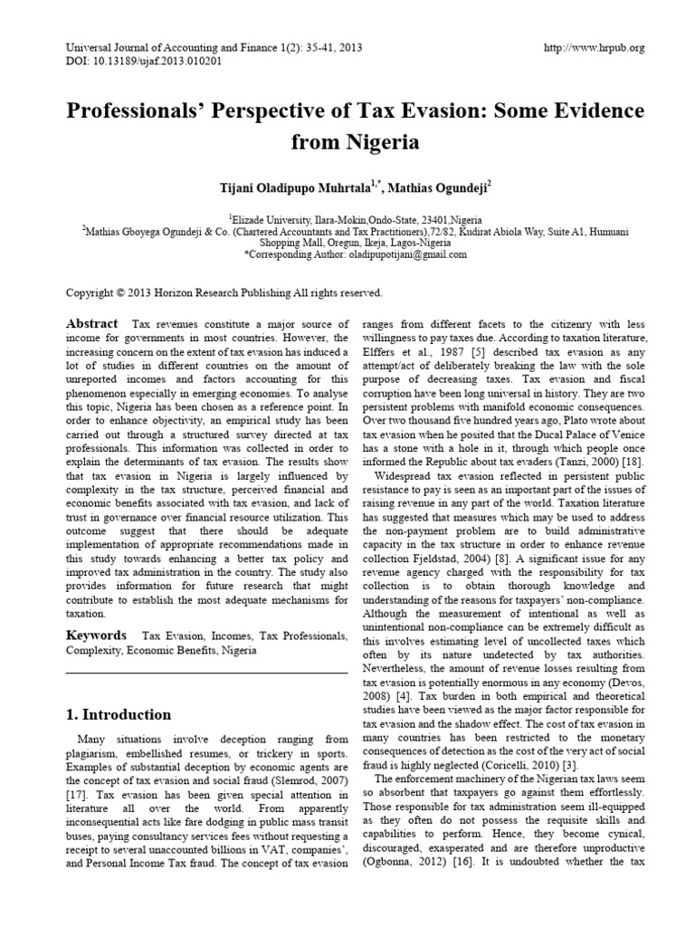 Professionals Perspective of Tax Evasion | PDF | Taxes | Survey Methodology