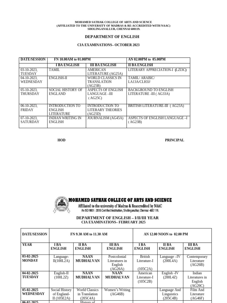 CIA EXAM TIME TABLE OCT 2023 even 2025 | PDF | Human Communication ...