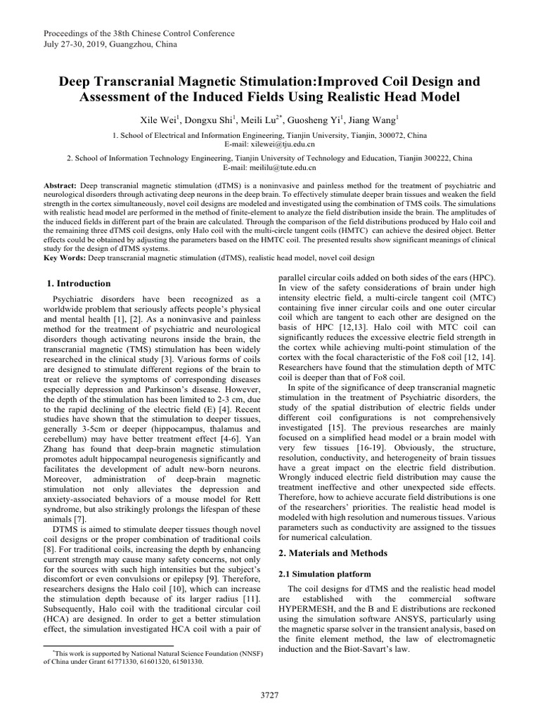 Deep Transcranial Magnetic Stimulation Improved Coil Design and Assessment of The Induced Fields ...
