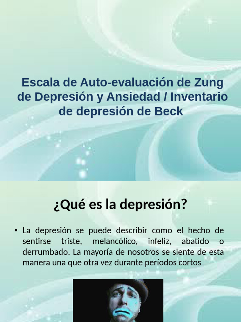 Escalas de Zung: Depresión y Ansiedad | PDF | Trastorno depresivo mayor ...