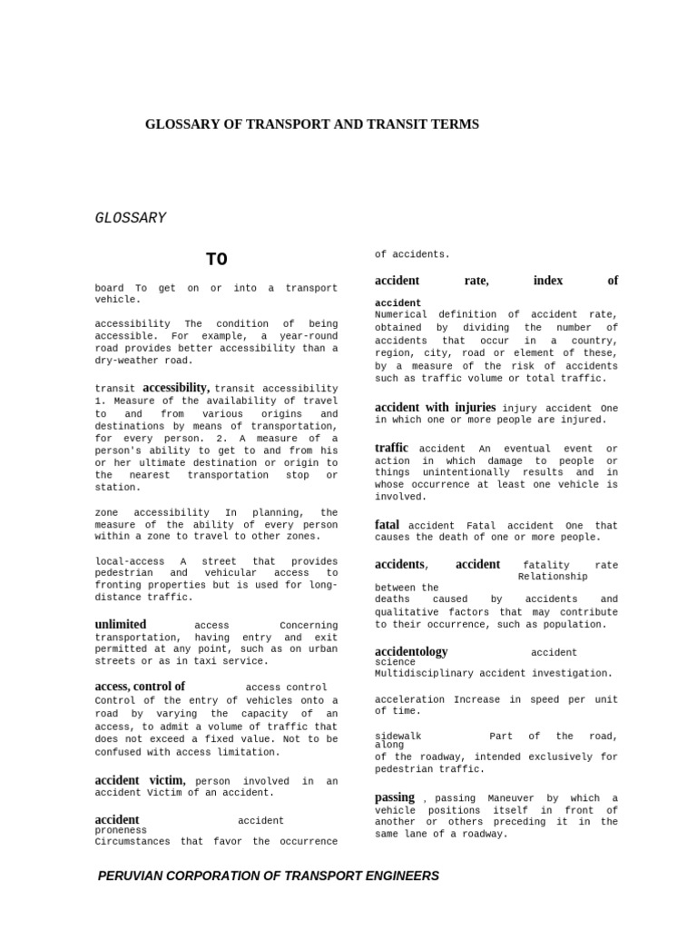 Transport and Transit Terms Glossary | PDF | Road | Bus