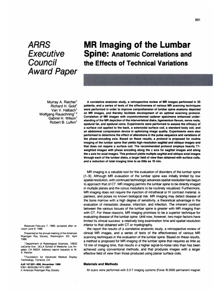 Halbach Et Al 2012 MR Imaging of The Lumbar Spine Anatomic Correlations ...