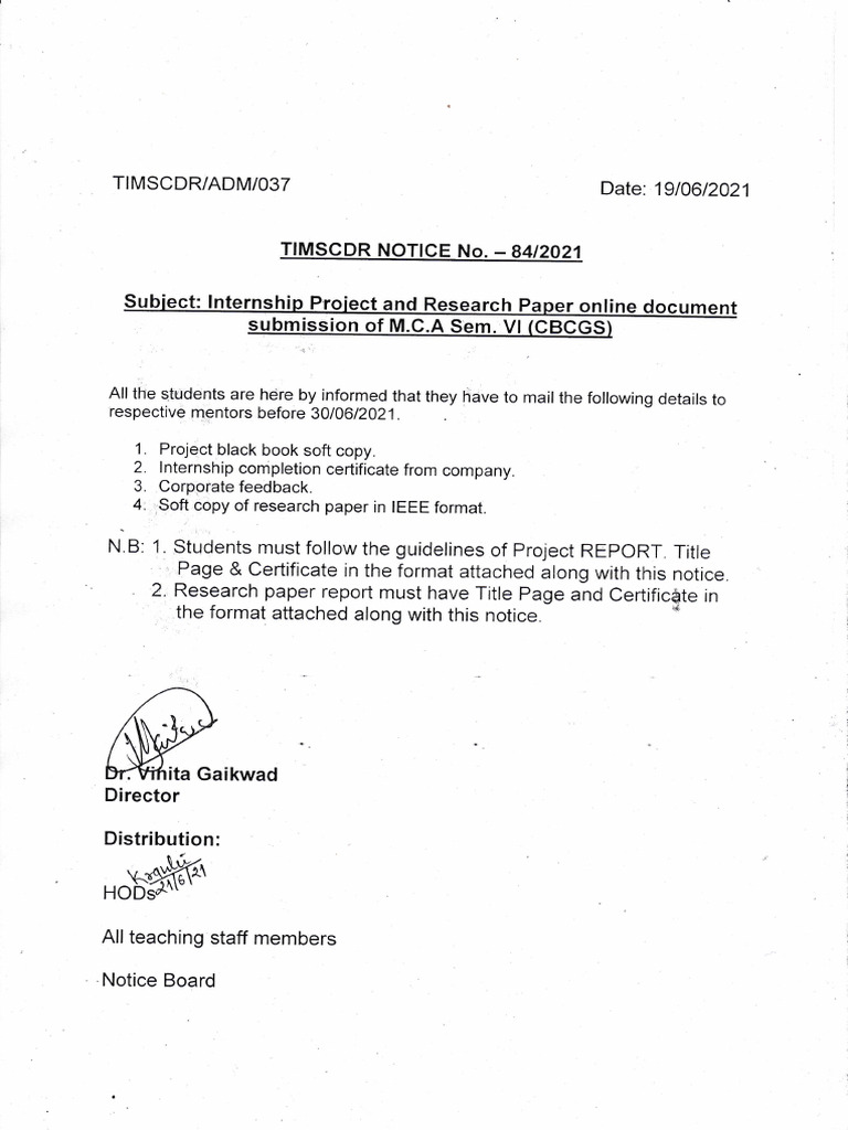 2021 Sem VI Blackbook Research Paper Submission Notice Guidelines | PDF