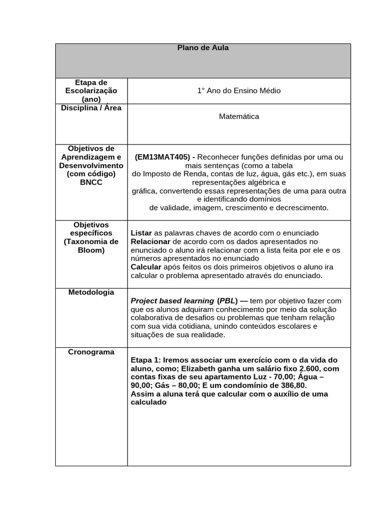 Plano de Aula - EJA Julianaa | PDF