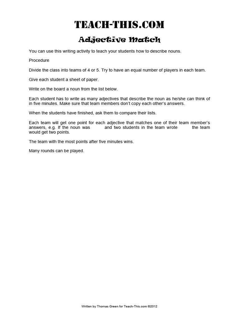 Adjective Match | PDF