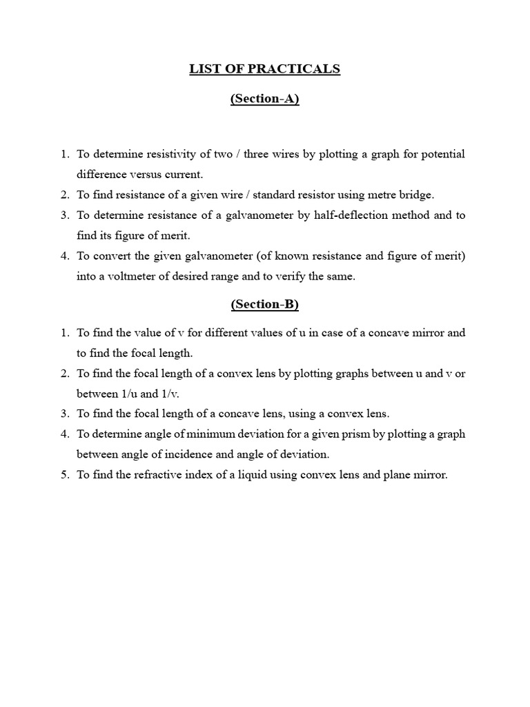 Class 12 Physics Practicals List | PDF