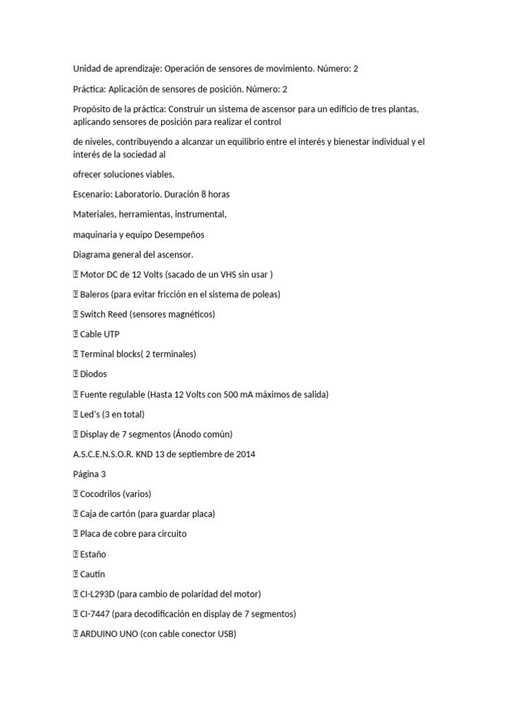 Osen Practica 2 | PDF | Ascensor | Red eléctrica