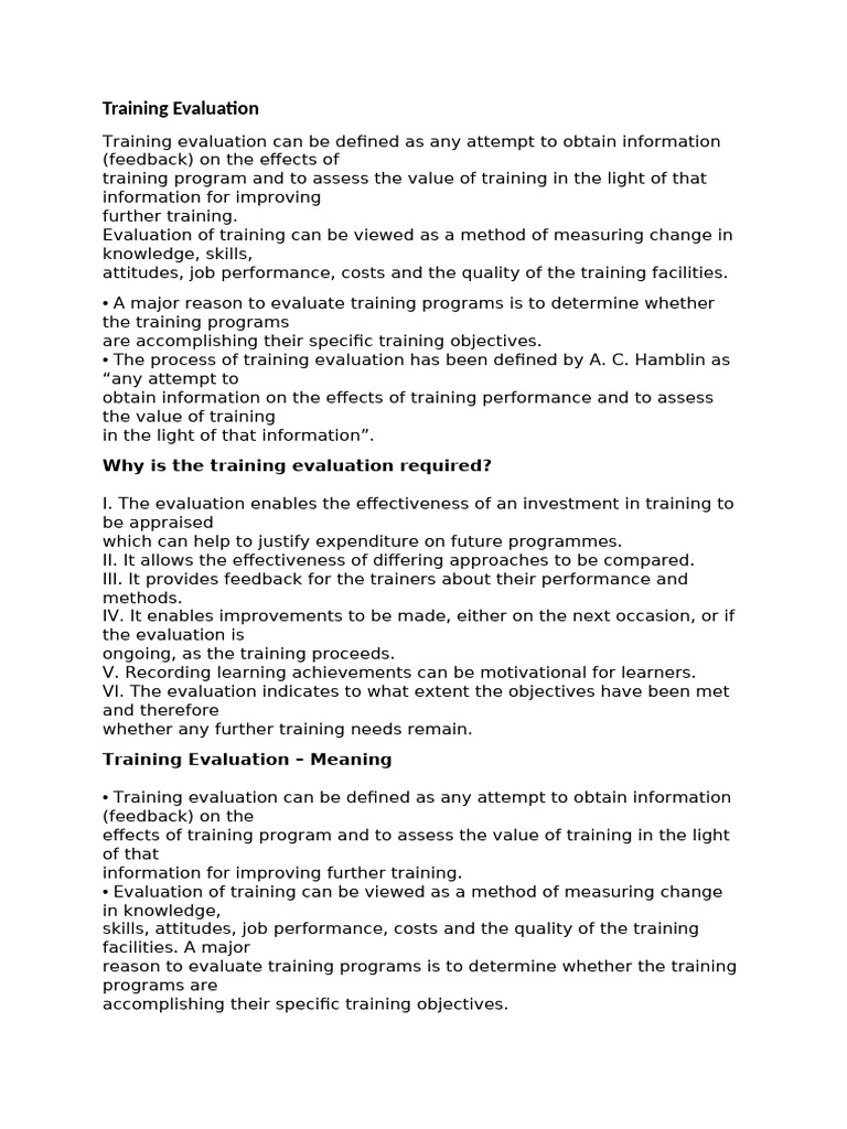 Training Evaluation | PDF | Evaluation | Cost–Benefit Analysis