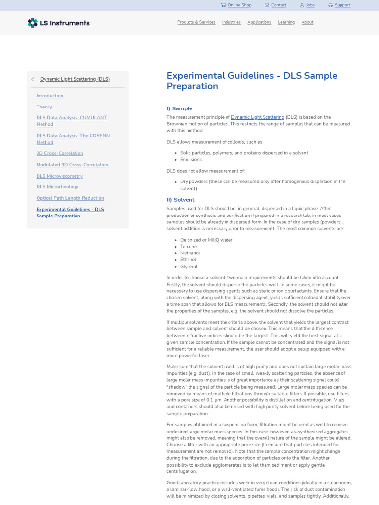 LS Instruments 10 Experimental Guidelines - DLS Sample Preparation ...