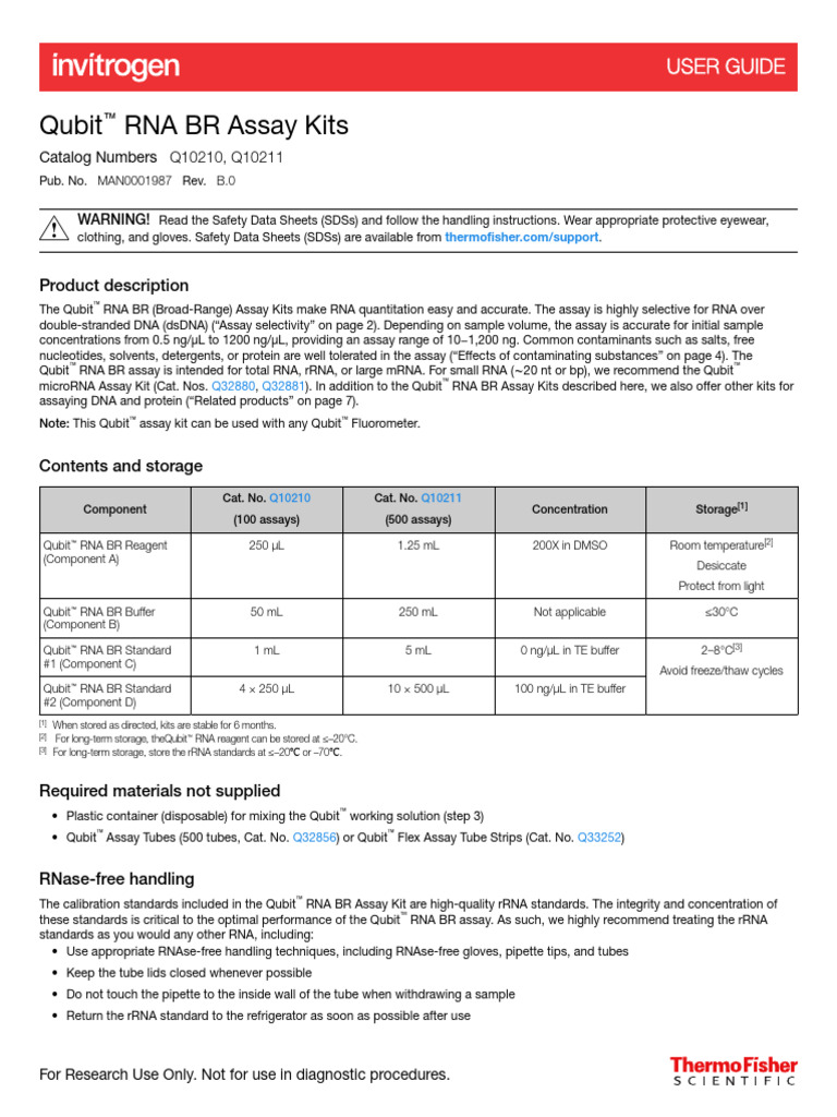 Qubit RNA BR Assay UG | PDF | Assay | Rna