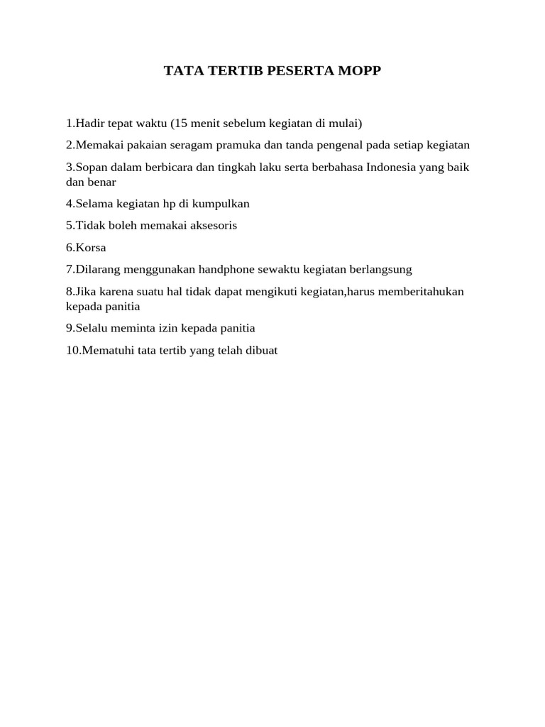Tata Tertib Peserta Mopp | PDF
