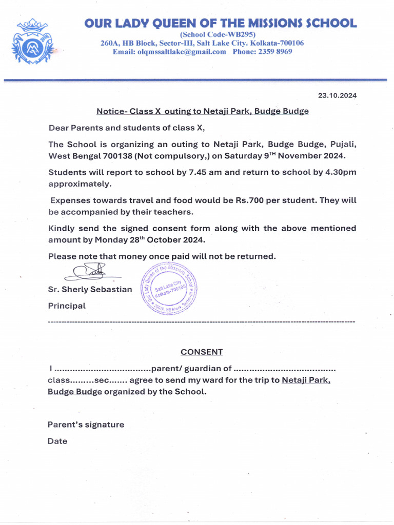 Notice- Class X outing to Netaji Park, Budge Budge20241023_13180826 | PDF