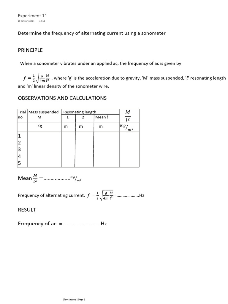 Frequency of Ac - Sonometer | PDF