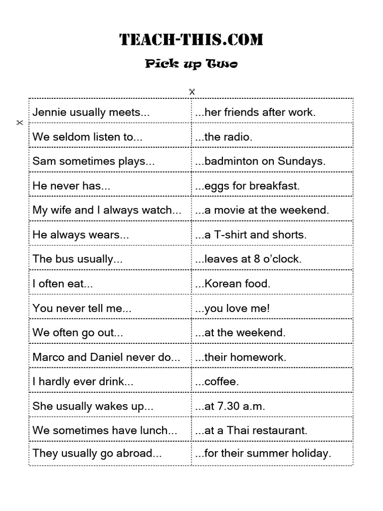 ESL Sentence Matching Game | PDF