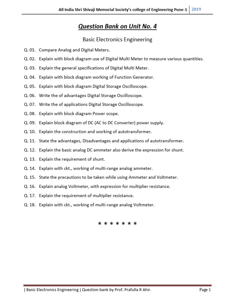 BXE Question Bank Unit No. IV | PDF