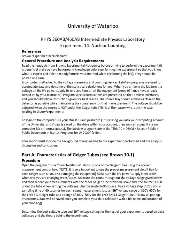 PHYS 360 Expt 14 (1) | PDF | Experiment | Radioactive Decay