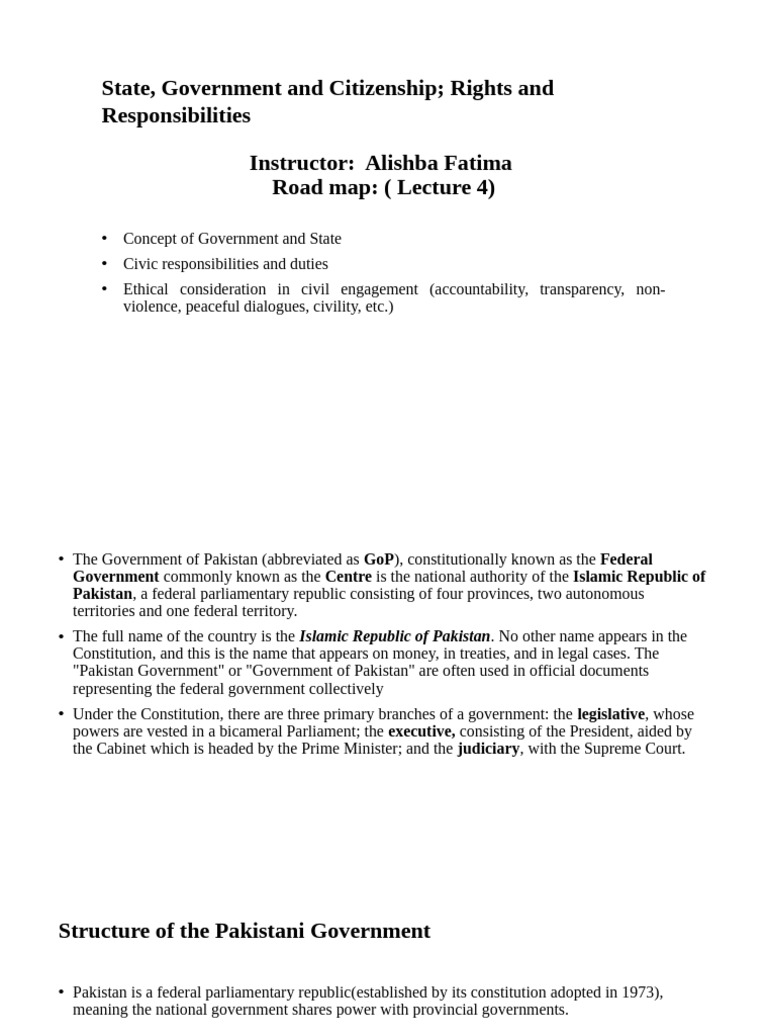 Pakistan's Government and Civic Duties | PDF | Government Of Pakistan ...