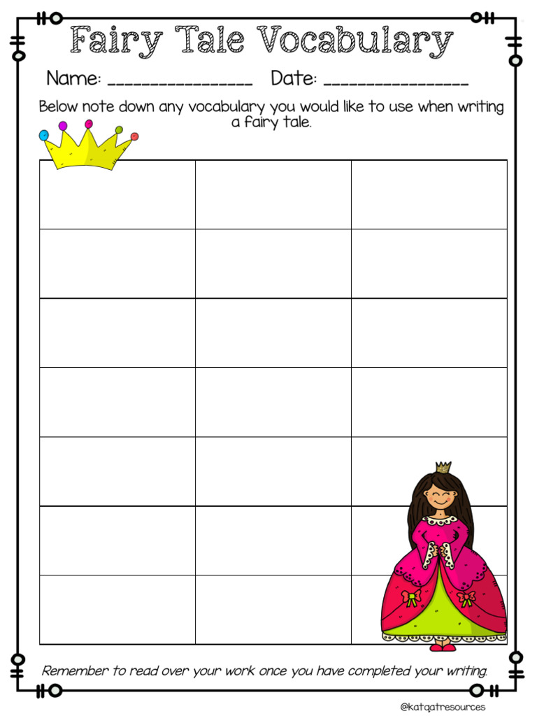 Fairy Tale Writing Planner and Vocabulary | PDF | Linguistics | Languages