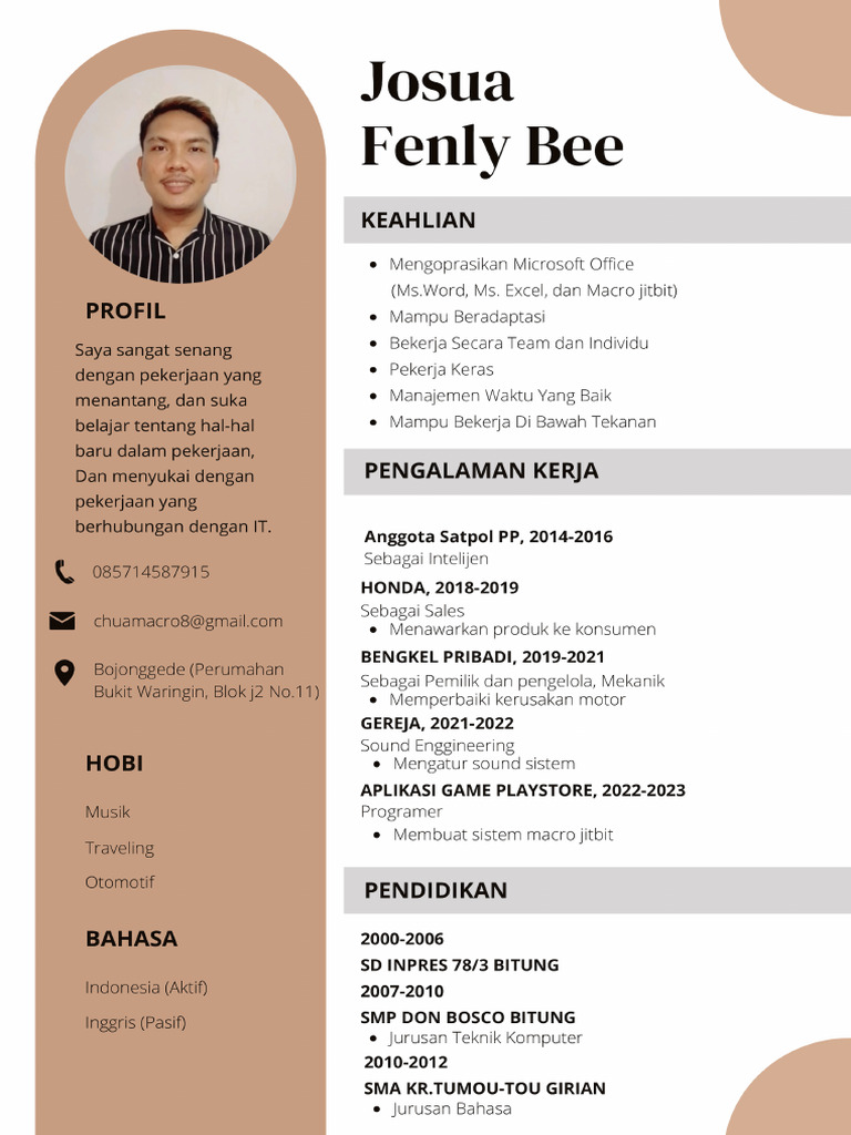 CV Josua Fenly Bee - 20240109 - 015209 - 0000 | PDF