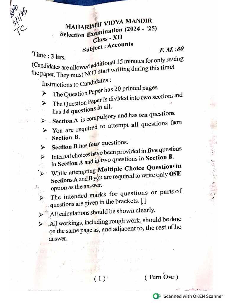 Pre Board Accounts Question Paper '25 | PDF