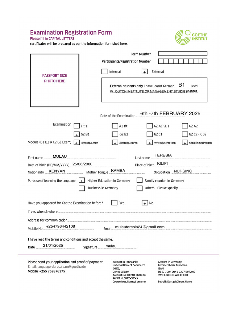 Goethe-Institut Tanzania Exam Guidelines | PDF | Identity Document