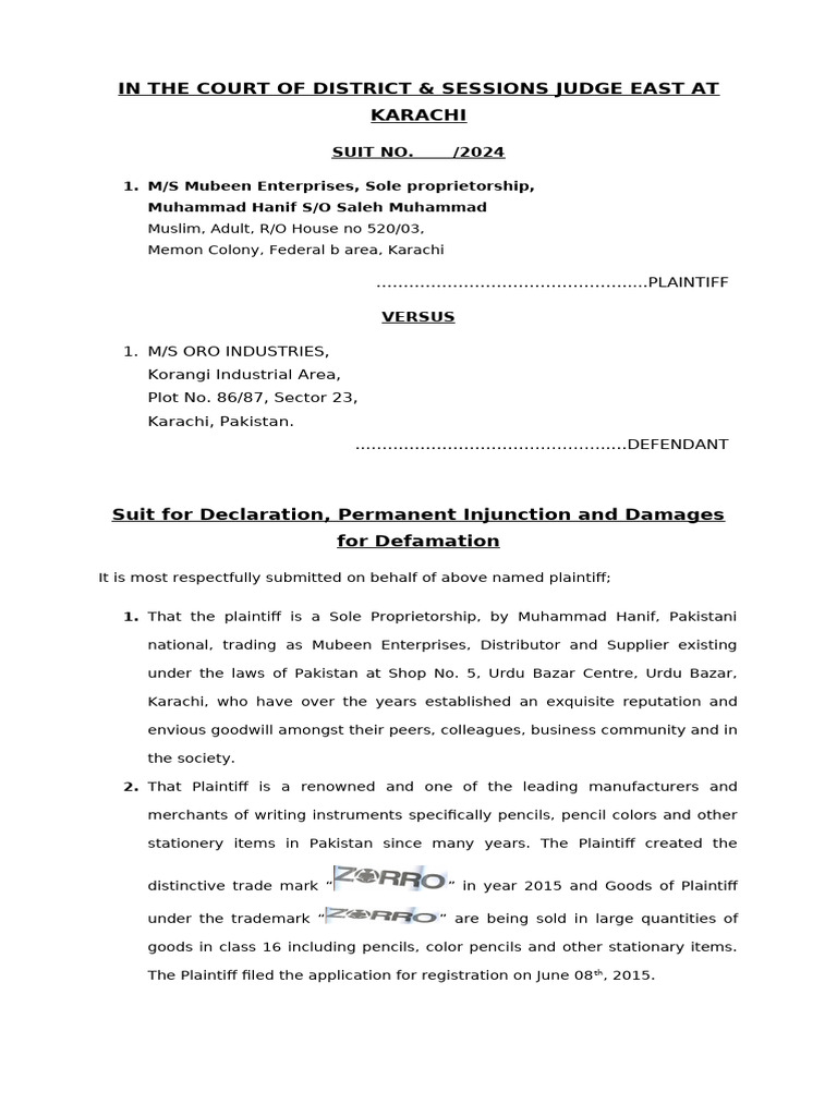 Suit For Defamation PDF | PDF | Defamation | Affidavit