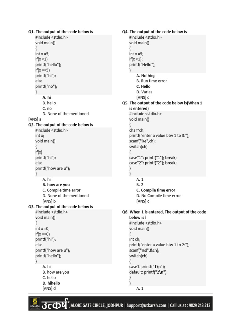 C Code Output Quiz with Answers | PDF | Pointer (Computer Programming) | C (Programming Language)