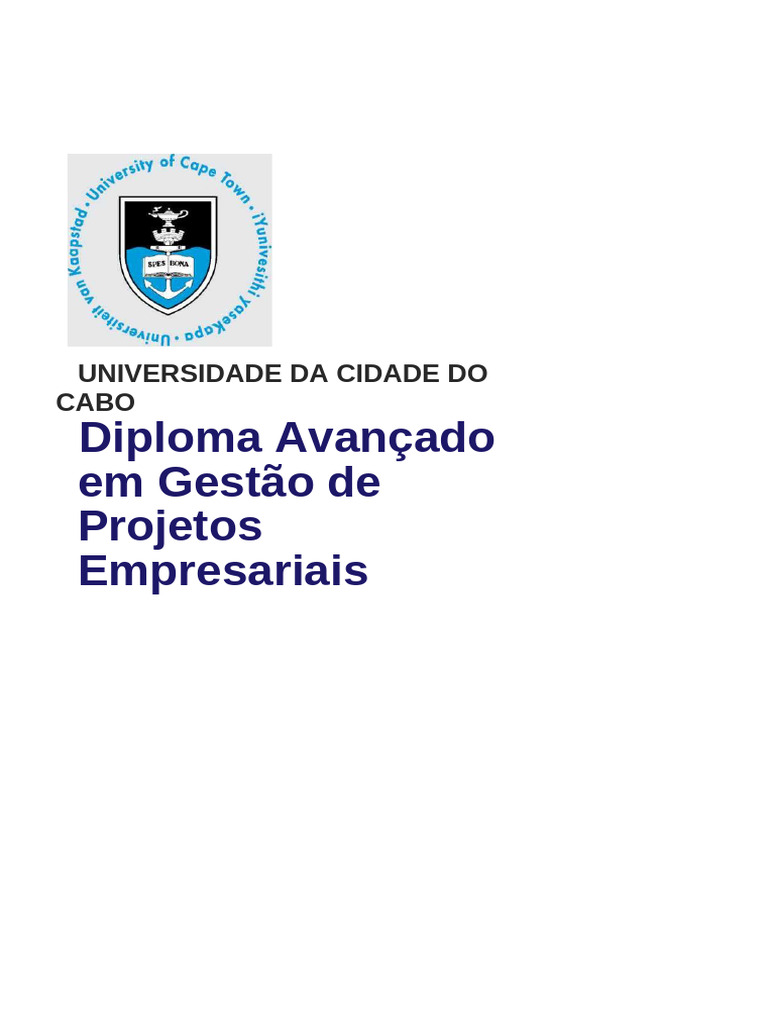 Diploma Avançado em Gestão de Projetos Empresariais Da UCT | PDF ...