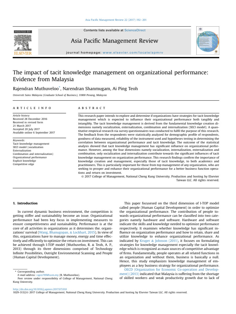 The impact of tacit knowledge management on organizational performance ...
