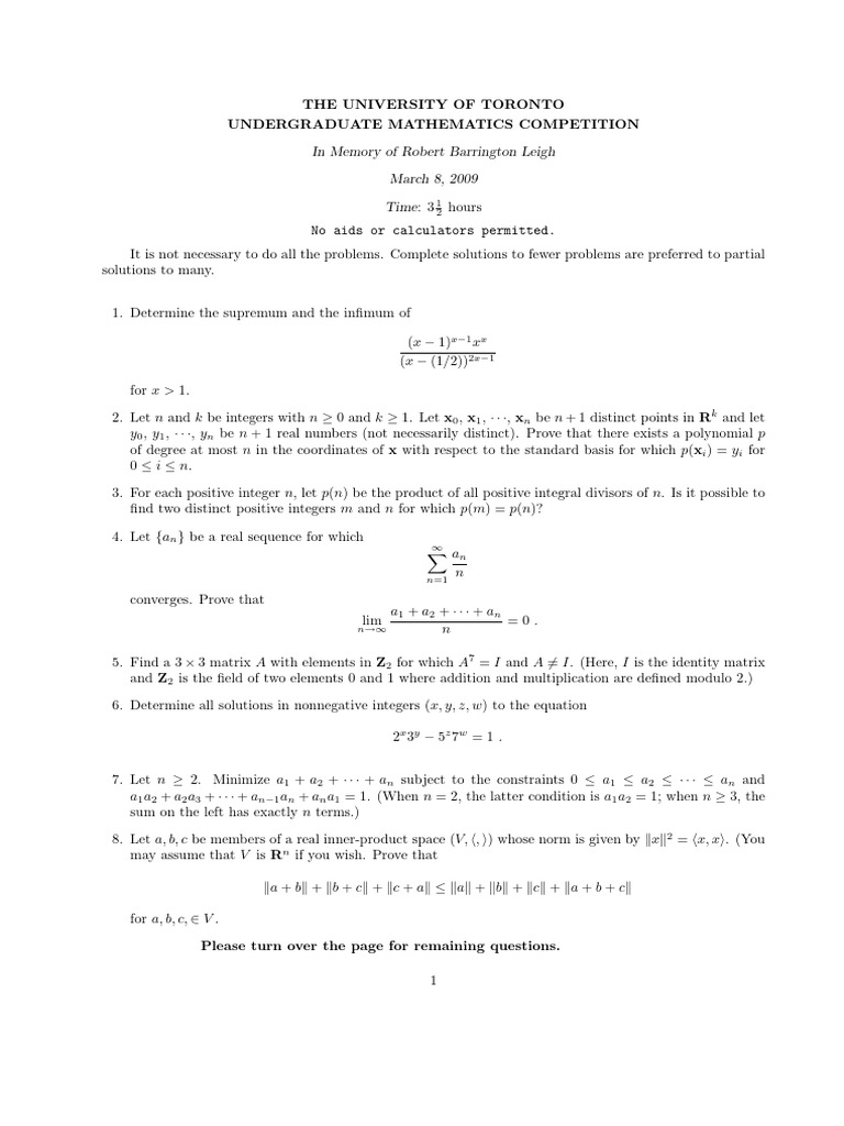 Tor Contest 9 | PDF | Mathematics | Algebra
