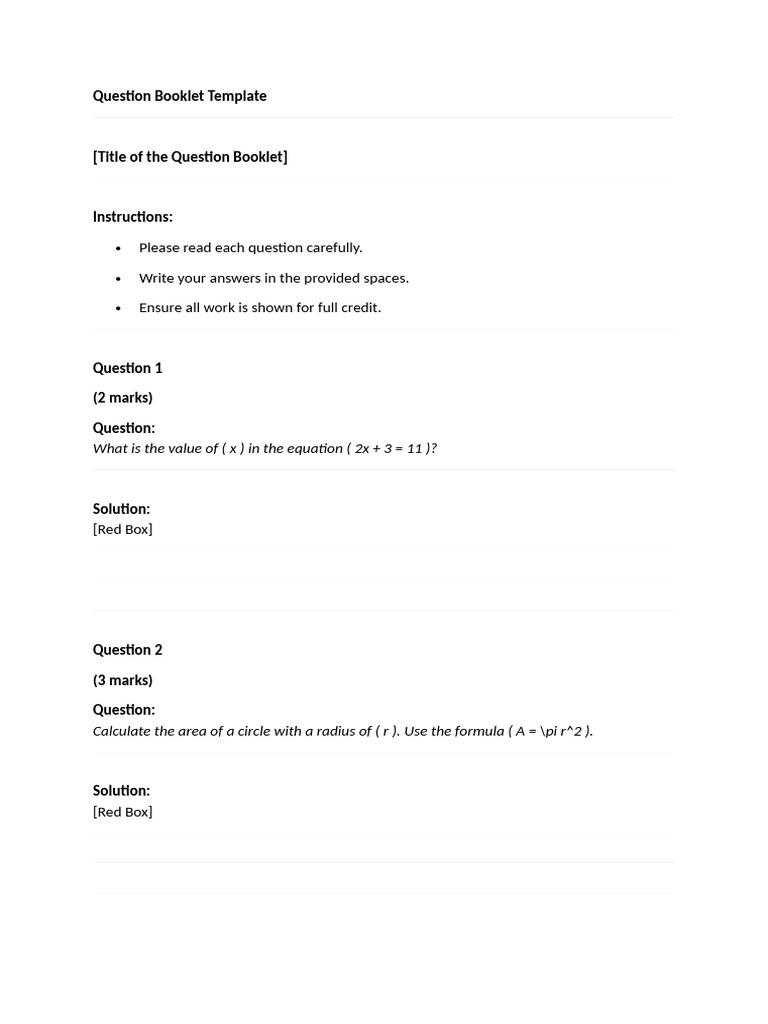 Question Booklet Template Guide | PDF