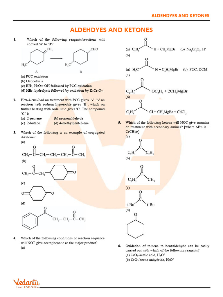 JEE Advanced Aldehydes and Ketones Practice Paper With Solutions Download PDF | PDF | Aldehyde ...