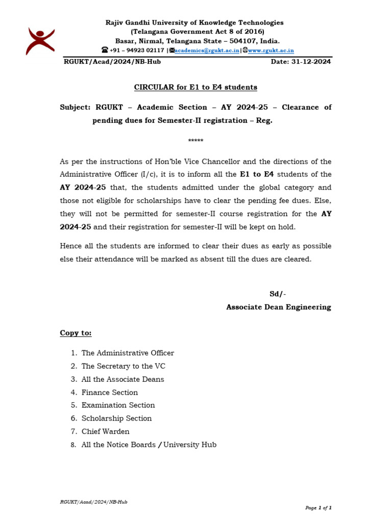 Circular - Clearance of Pending Dues | PDF