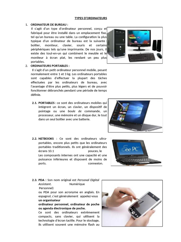 Types d'ordinateurs et leurs usages | PDF | Ordinateur portable ...
