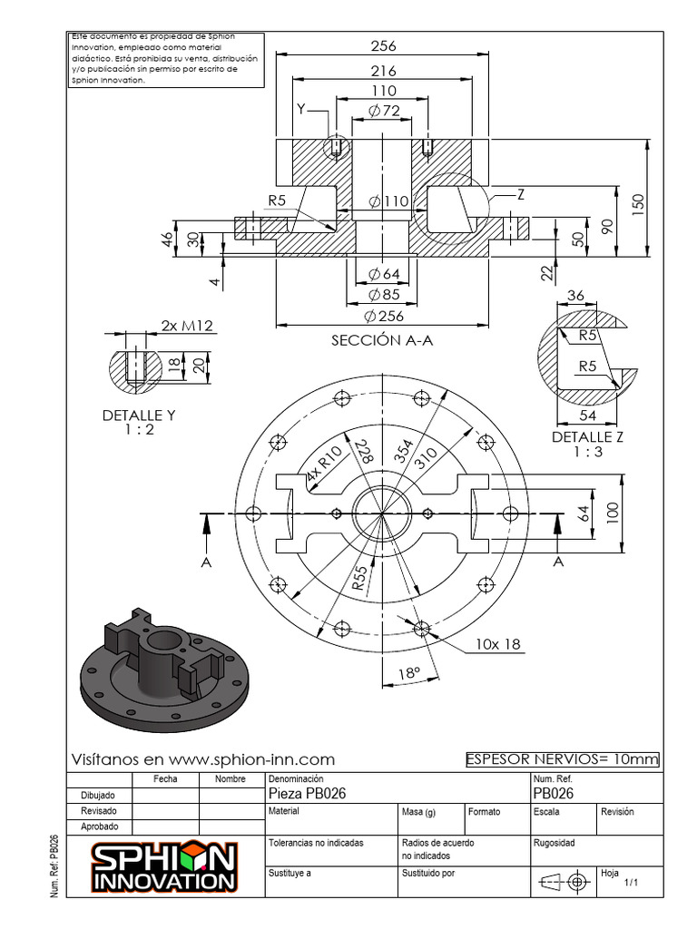 Ejercicio PDF para Solidworks CATIA Inventor Solidedge PTC CREO NX Fusion360 1 | PDF