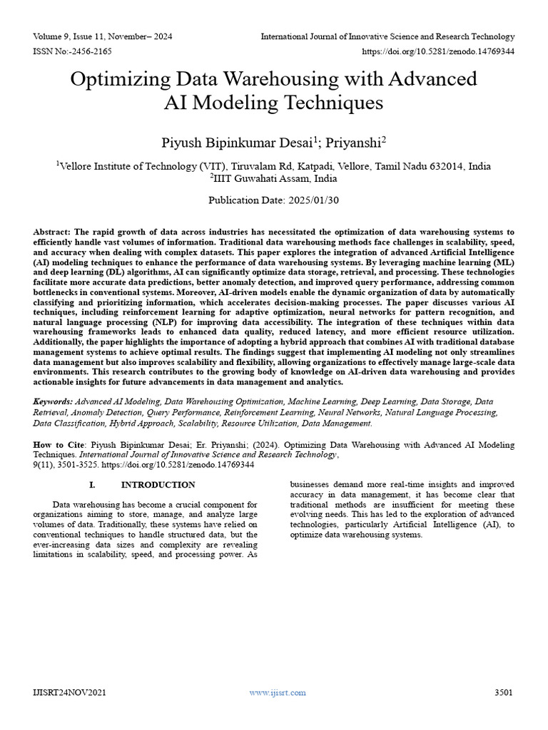 Optimizing Data Warehousing with Advanced AI Modeling Techniques | PDF ... Optimizing Data Warehousing with Advanced AI Modeling Techniques | PDF ...