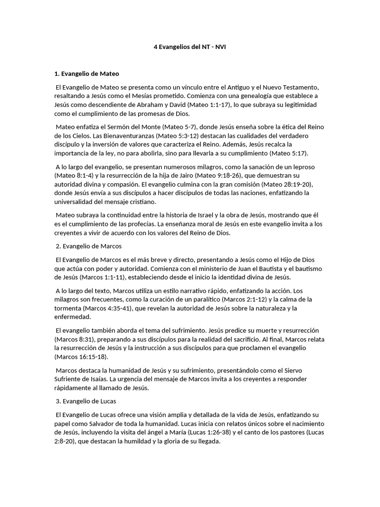 Resumen de los Cuatro Evangelios del NT | PDF | Evangelio de Mateo | Jesús