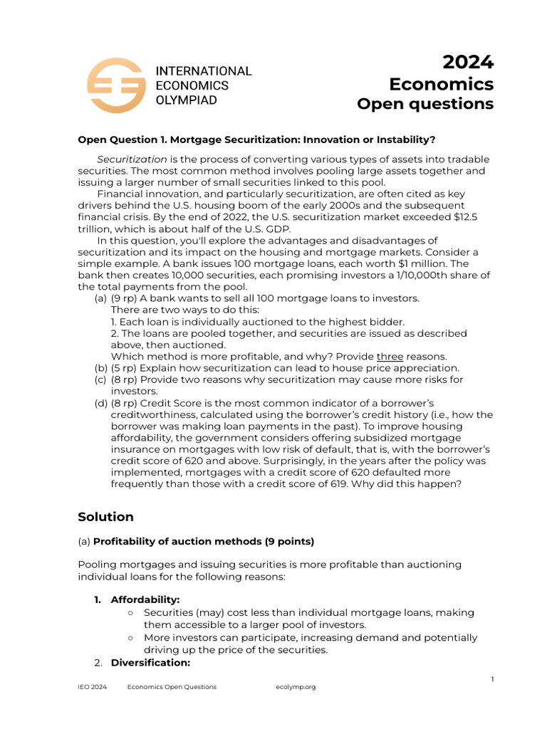 IEO Economics Open Solutions 2024 | PDF | Economic Surplus | Mortgages