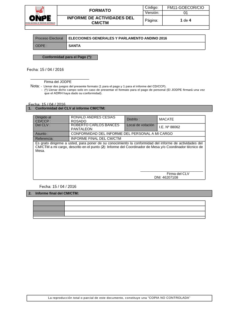 FM11 GOECOR - CIO - Informe de Actividades Del CM - CTM V01 | PDF | Gobierno | Elecciones