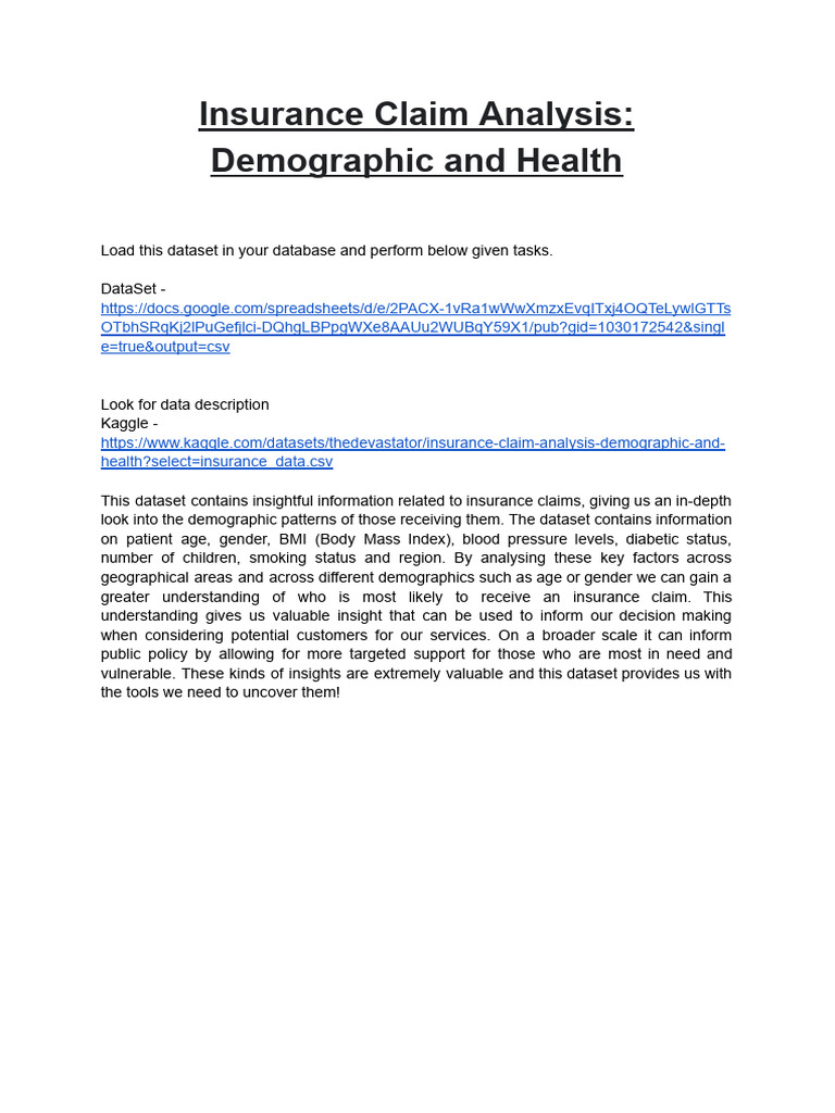 Insurance Claim Analysis Demographic and Health 1706865176 | PDF ...