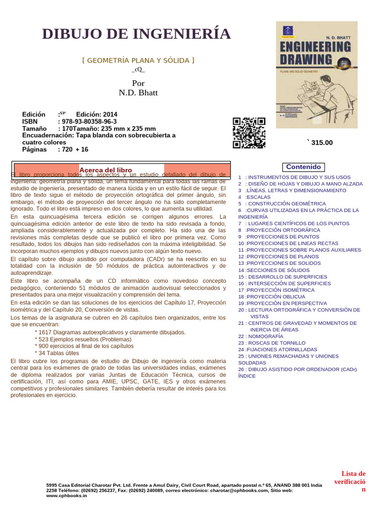 Dibujo Técnico ND Bhatt | PDF | Tornillo | Perspectiva (Gráfica)
