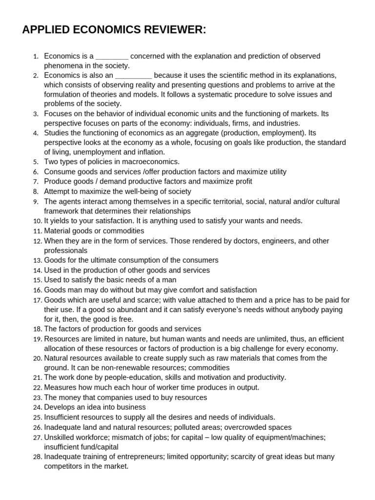 Applied Economics Concepts Overview | PDF | Cost Of Living | Money