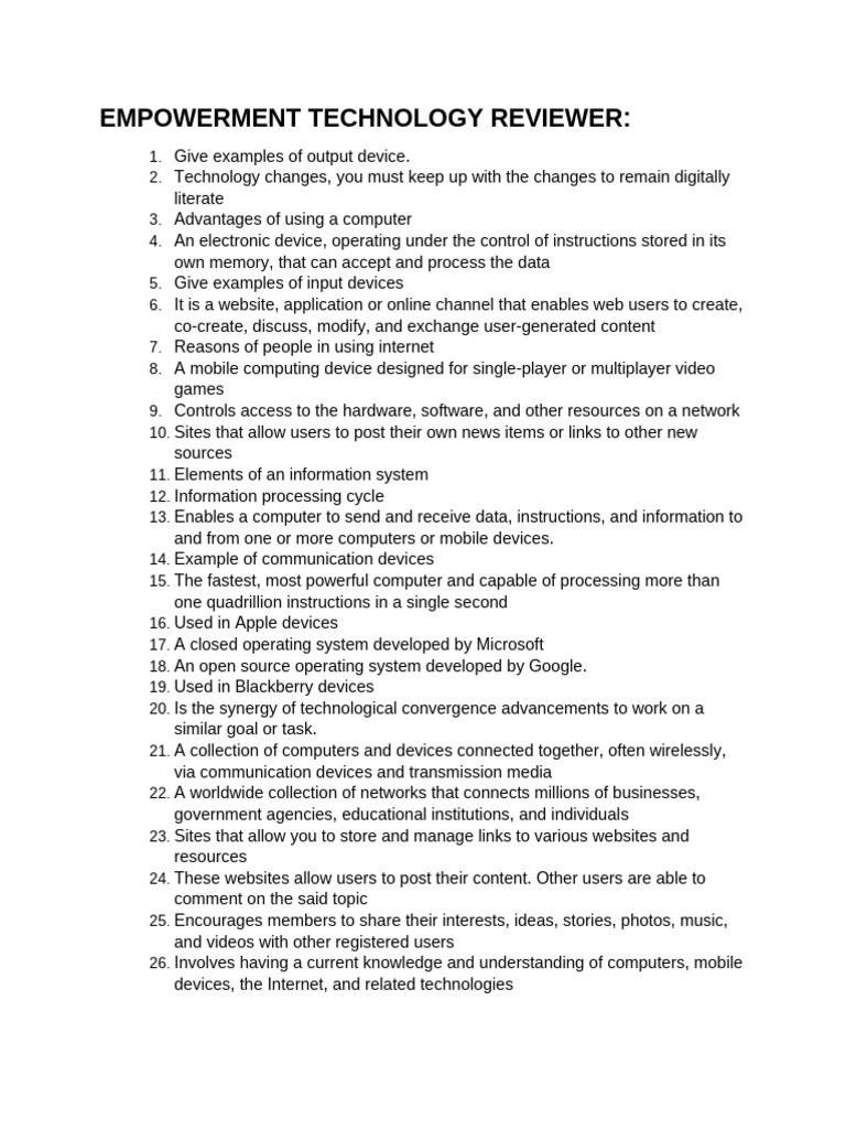 Empowerment Technology Reviewer | PDF | Spreadsheet | Microsoft Excel