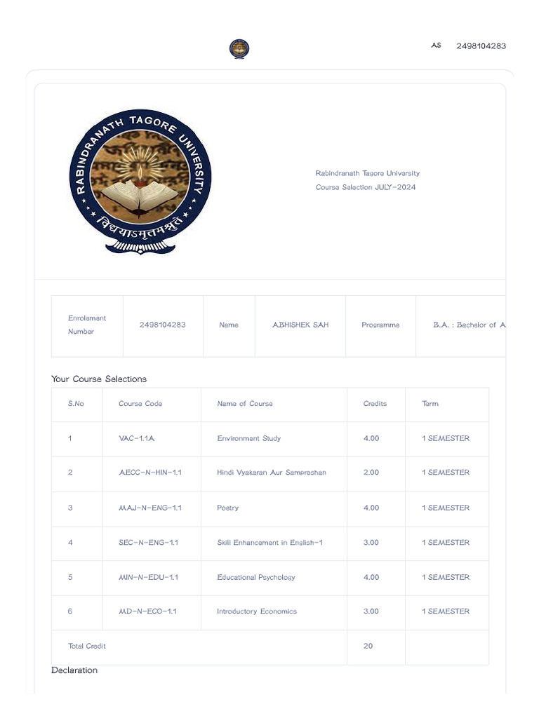 abhishek sah rtu registration card | PDF