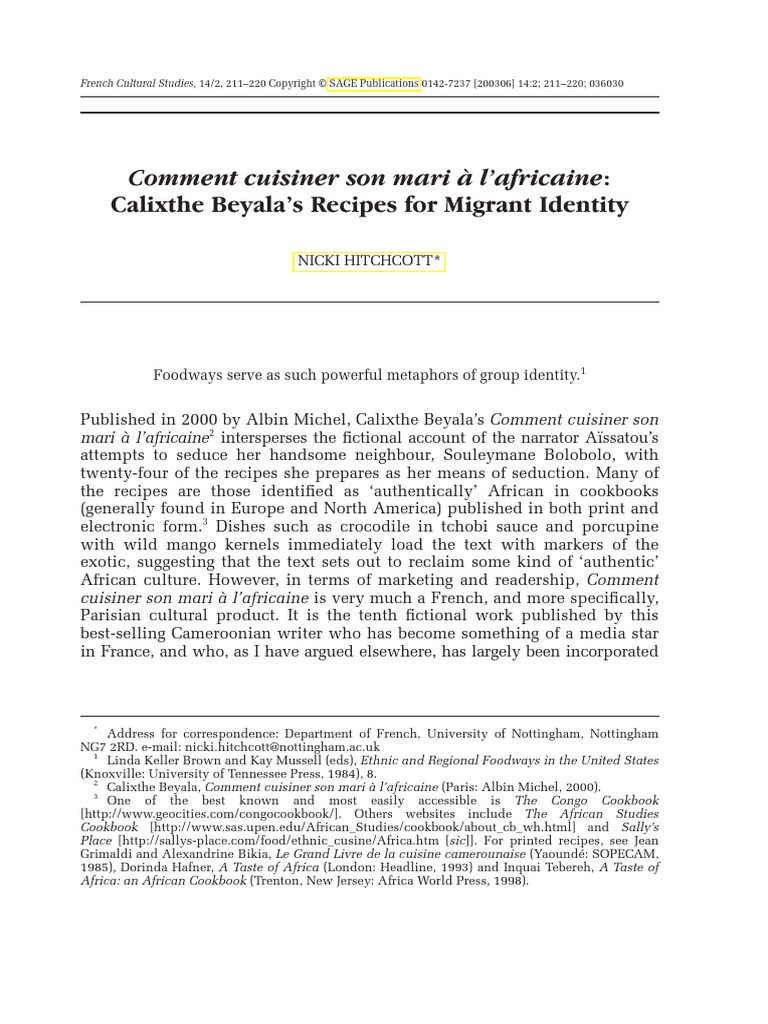 Hitchcott - 2003 - Comment Cuisiner Son Mari À L'africaine Calixthe ...
