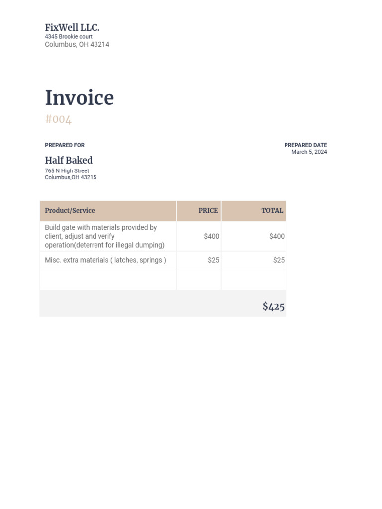 Invoice for Gate Construction Services | PDF