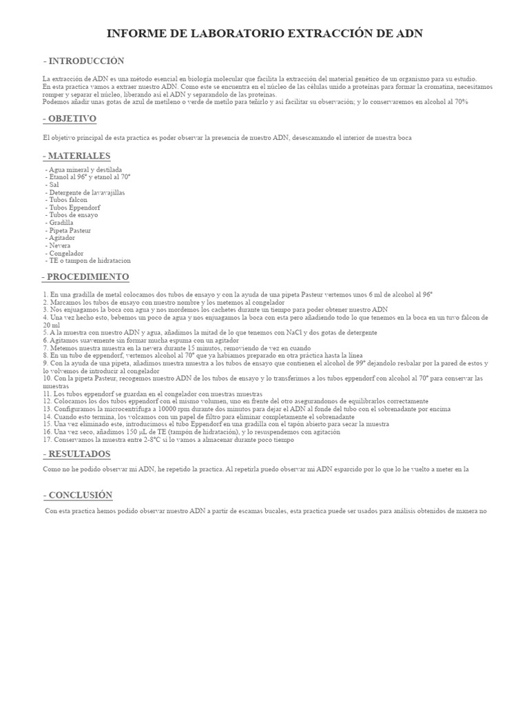 extracción del ADN bm | PDF | Adn | Bioquímica