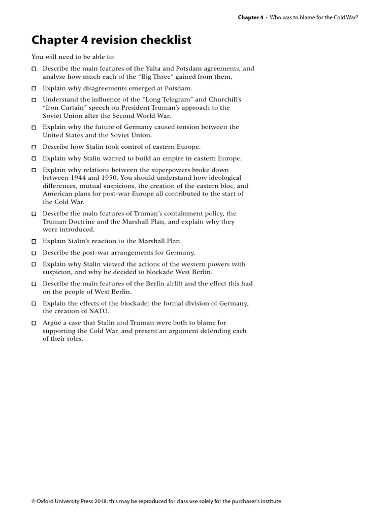 Chapter 4 Revision Checklist | PDF