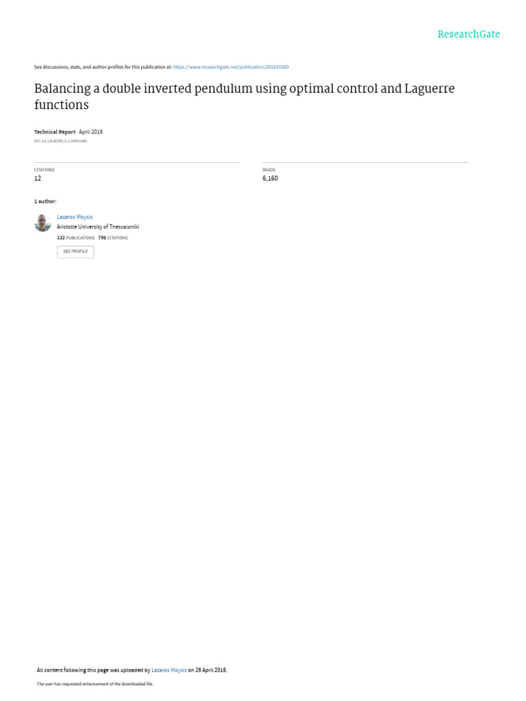 Balancing A Double Inverted Pendulum Using Optimal Control and Laguerre Functions | PDF ...
